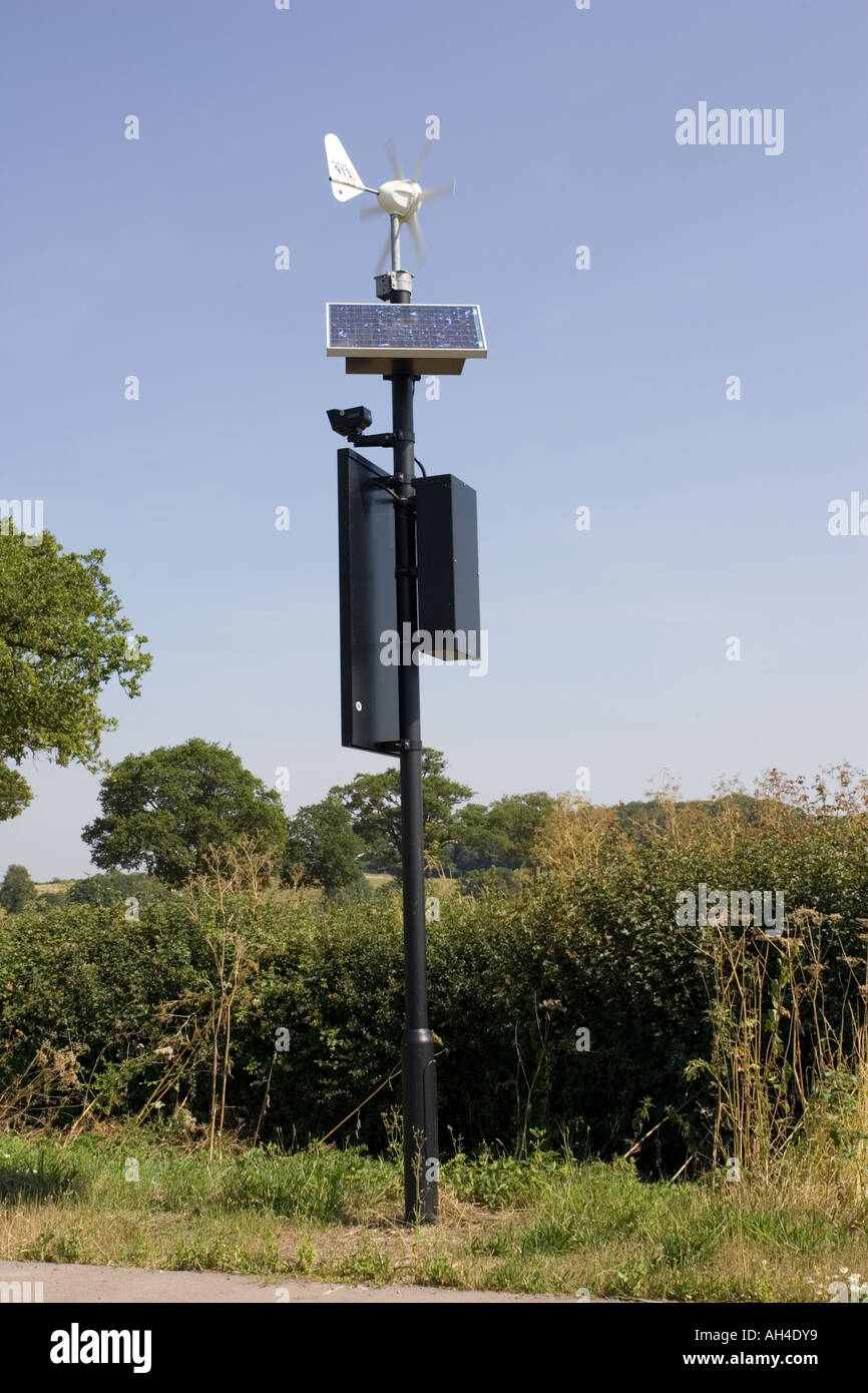 Small wind turbine and photovoltaic panel powering speed alert road ...