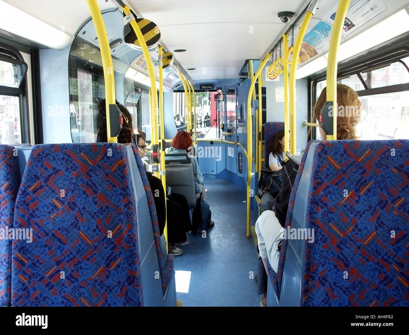 London interior of the lower deck of a double decker bus with ...
