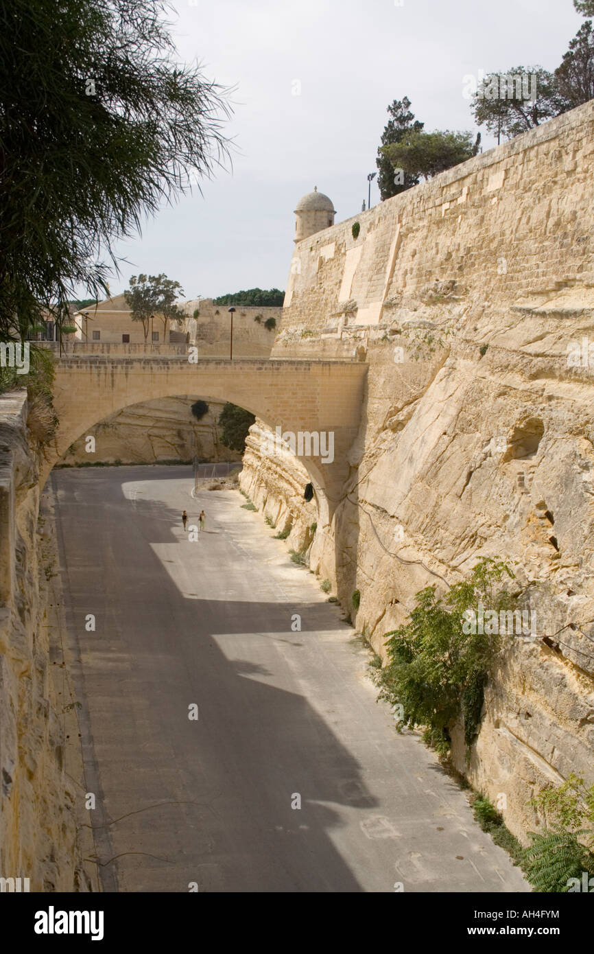 Fortifications of Valletta, Malta. The dry ditch protecting the ...
