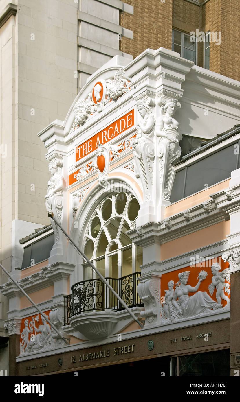 The Arcade exterior with logo name sign Mayfair London W1 England Stock ...