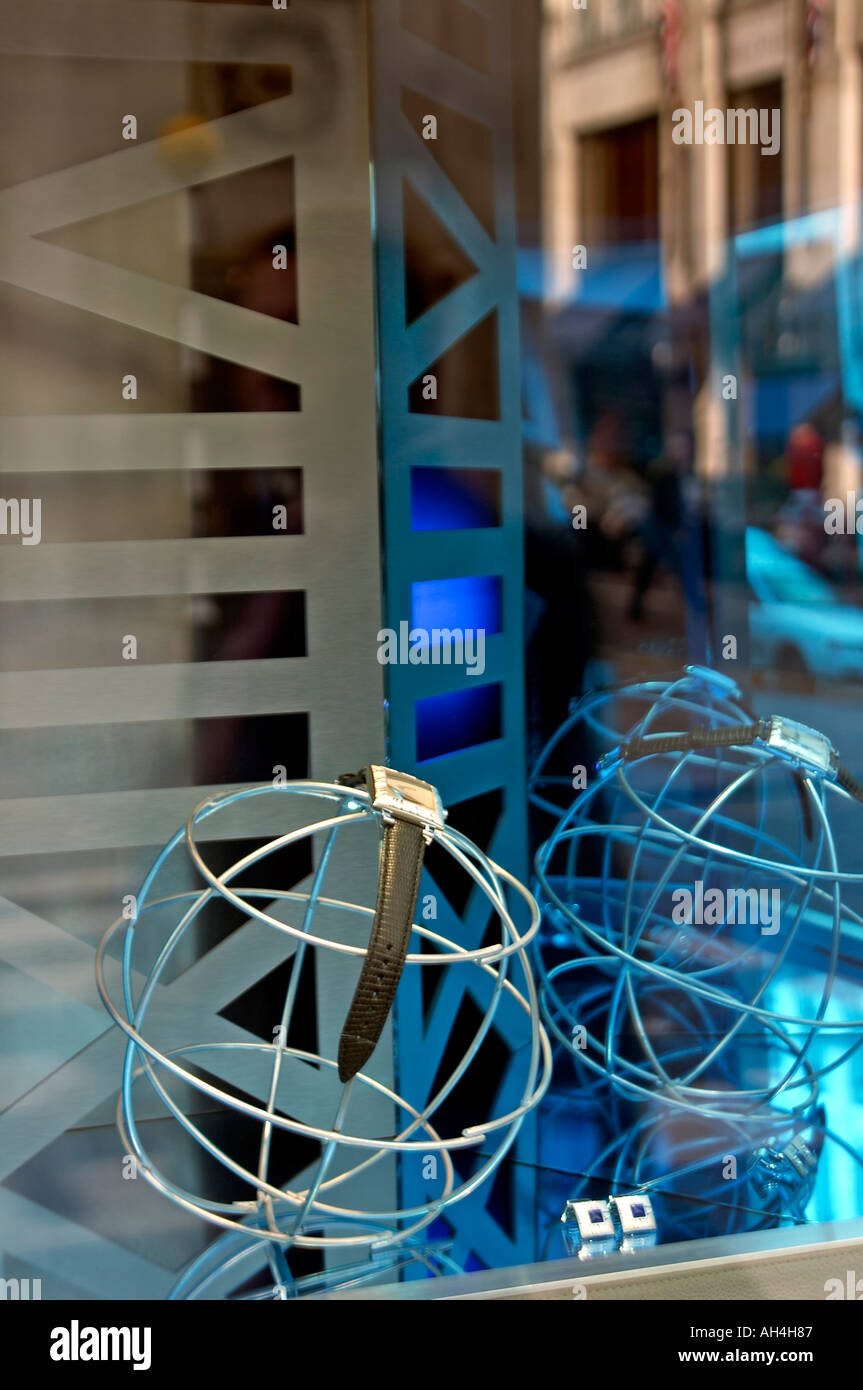 Shop store window futuristic display in New Bond Street Mayfair London ...