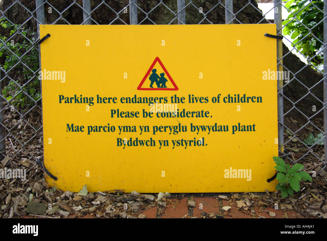 Bi Lingual Sign Outside School Welsh Culture Lifestyle Wales Stock ...