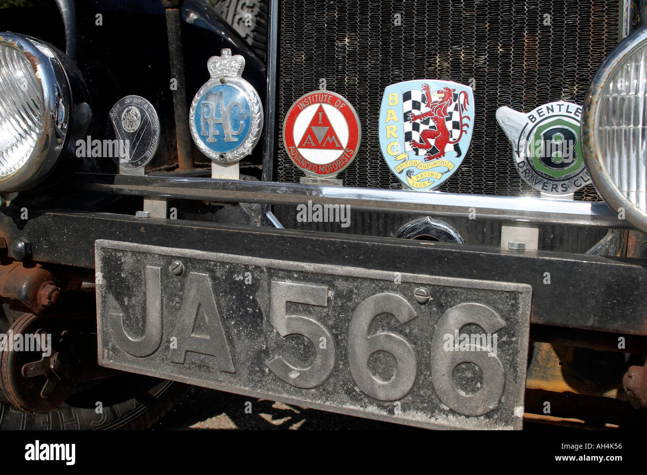 Humber blue open top old vintage sports car number plate and badges ...