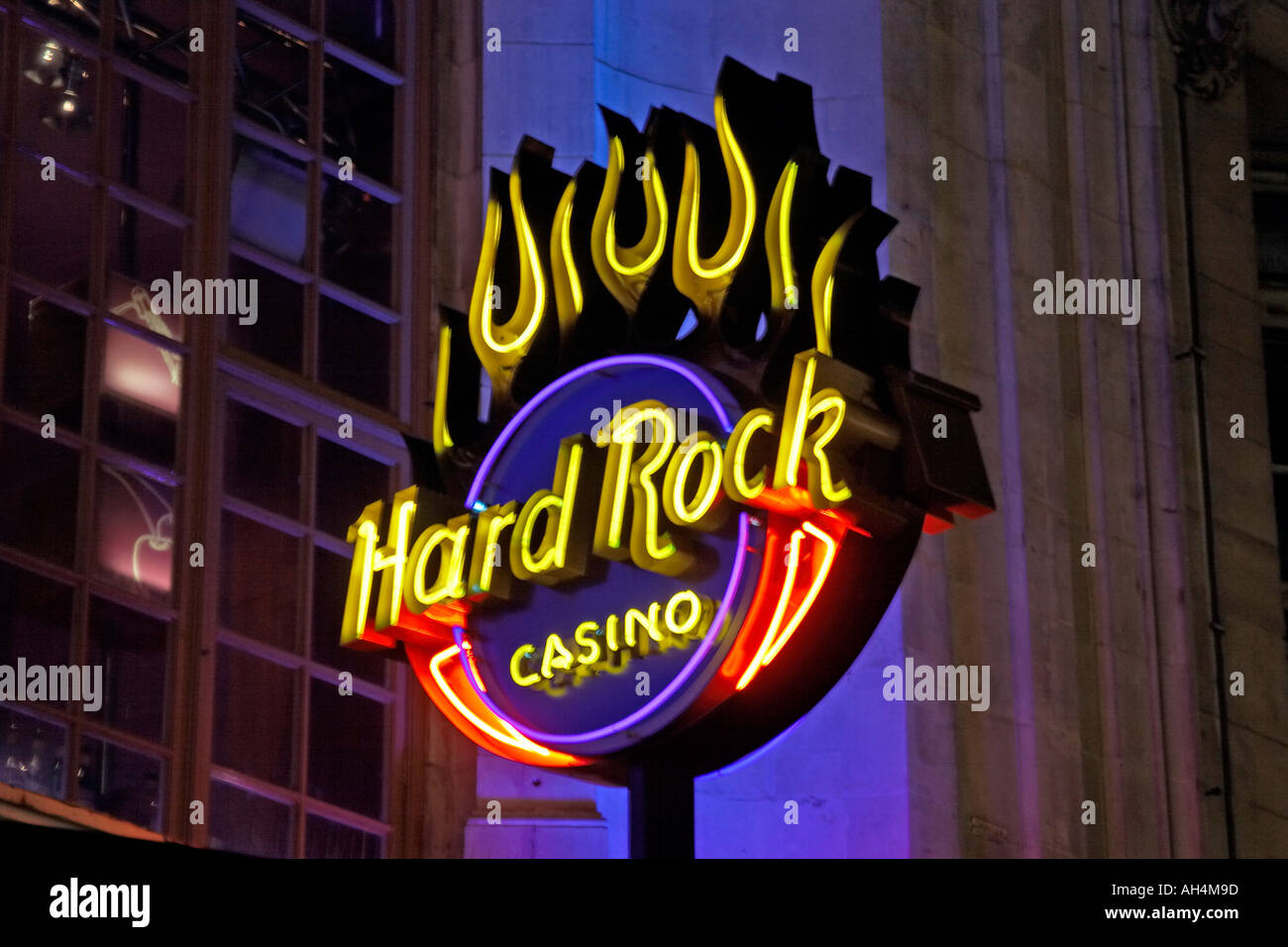 Hard Rock Casino logo sign in neon at night London W1 England Stock ...
