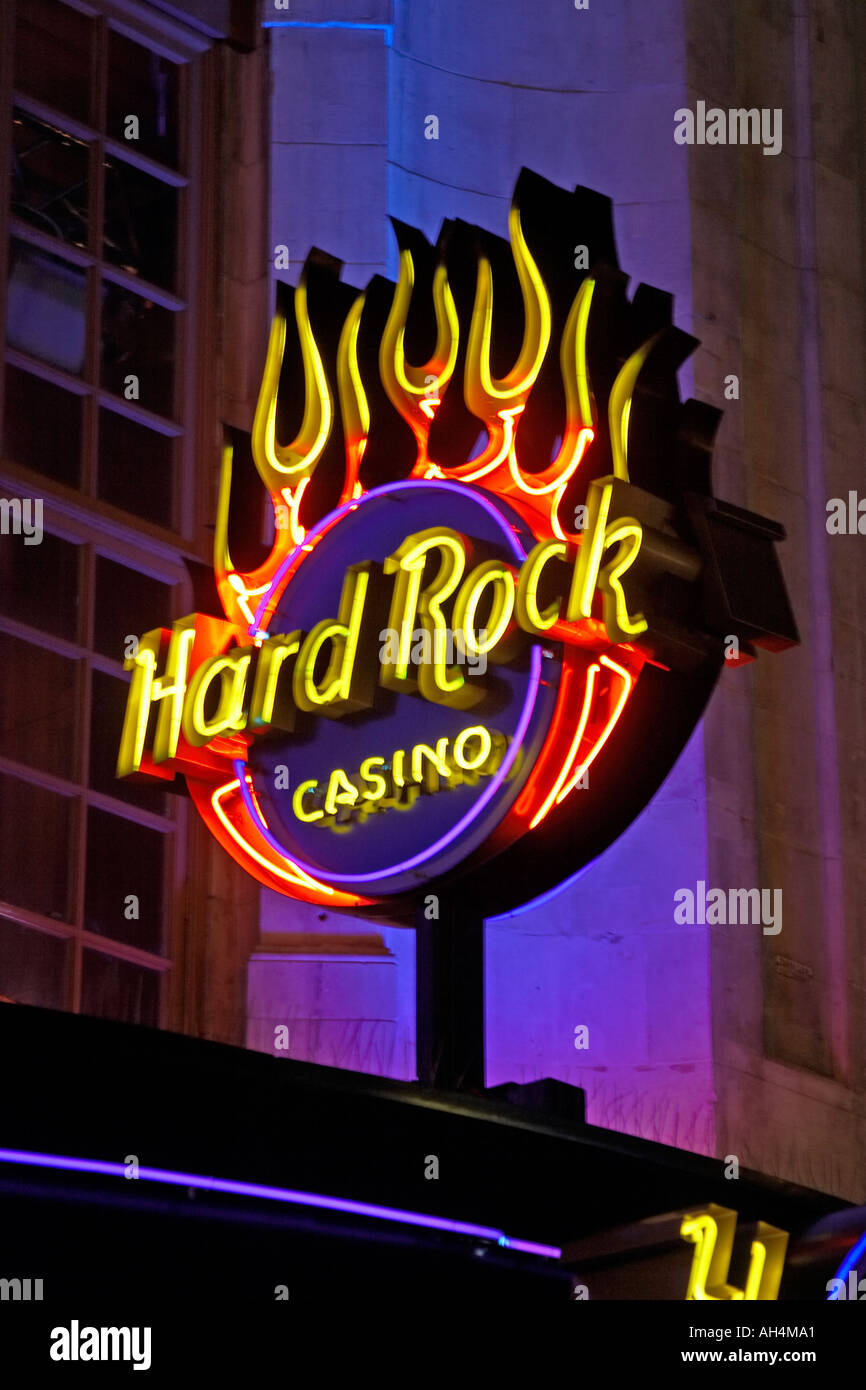 Hard Rock Casino logo sign in neon at night London W1 England Stock ...