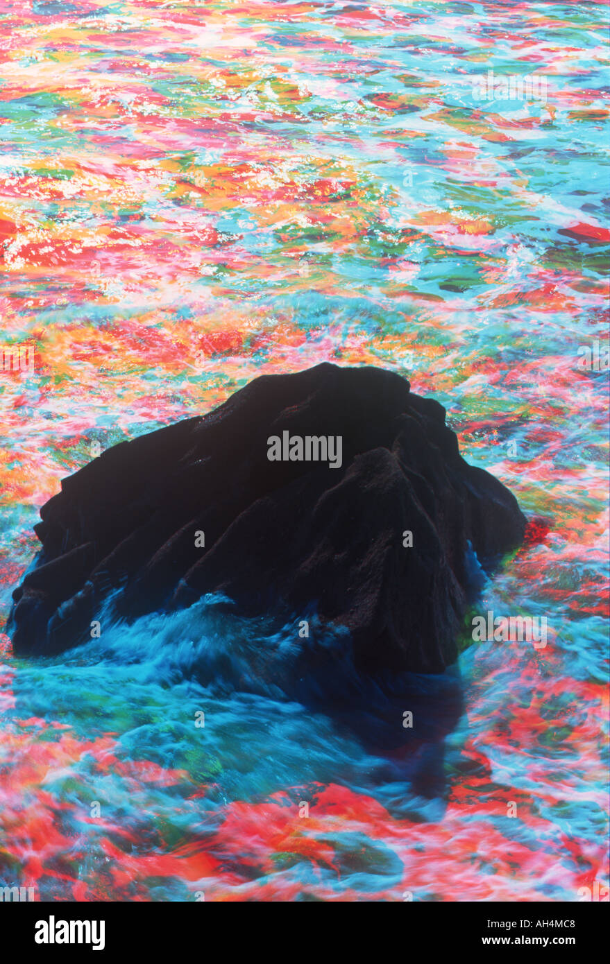 Water Flowing Around Rocks Colourful Patterns Environment Wales Stock ...