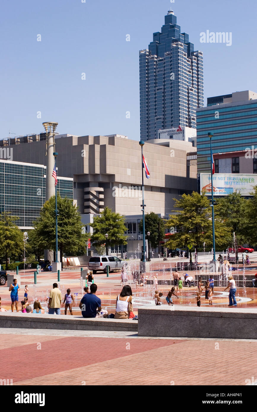 Centennial Olympic Park brick mall with water fountains Stock Photo - Alamy