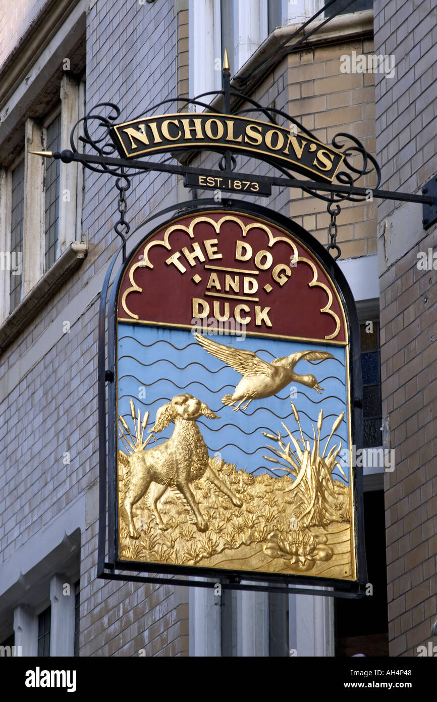 The dog and Duck pub logo sign London W1 England Stock Photo - Alamy