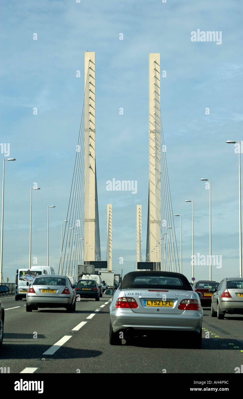 Morning traffic on Queen Elizabeth 2 cable stay Bridge Second M25 ...