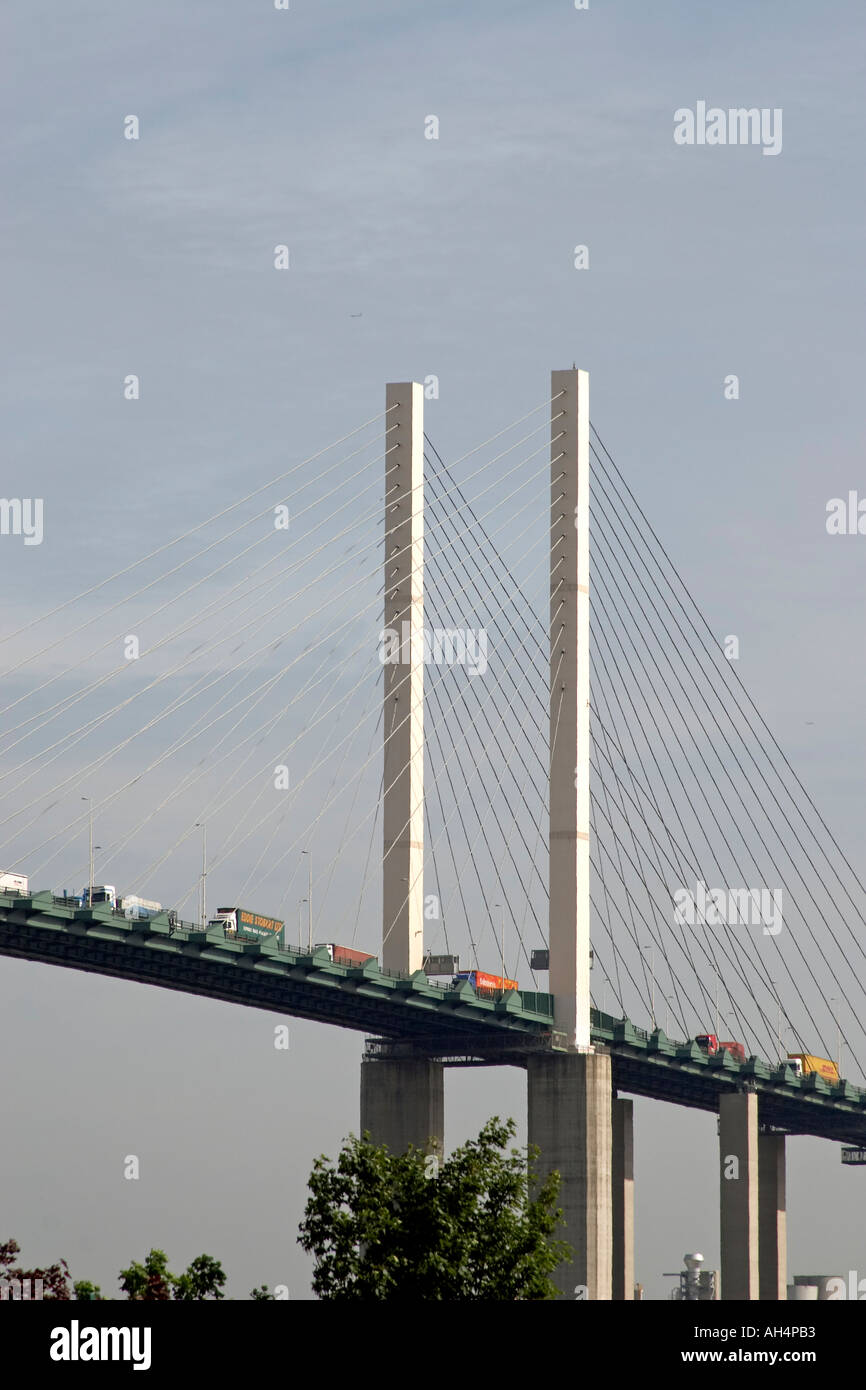 Morning rush hour traffic on Queen Elizabeth 2 cable stay Bridge Second ...