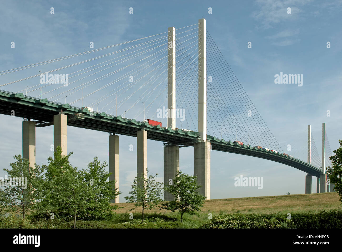 Morning rush hour traffic on Queen Elizabeth 2 cable stay Bridge Second ...