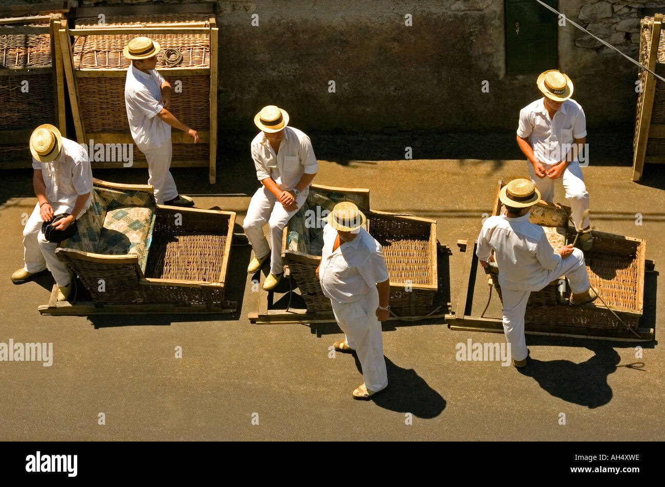 Sled Men Monte Toboggan ride Madeira Stock Photo - Alamy