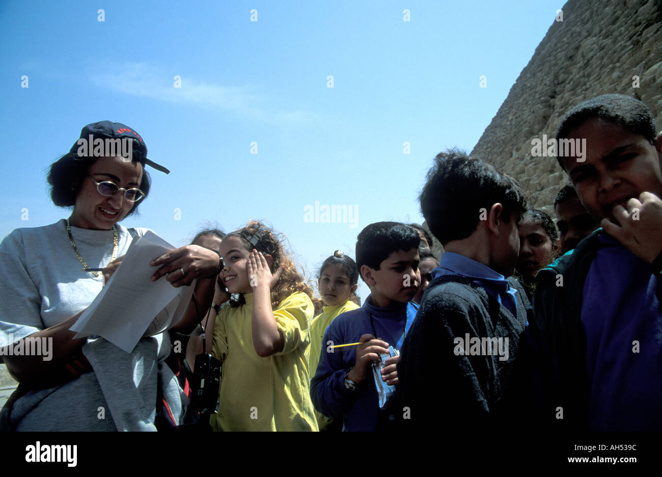 School children visiting the great Pyramid Cheops Cairo Stock Photo - Alamy