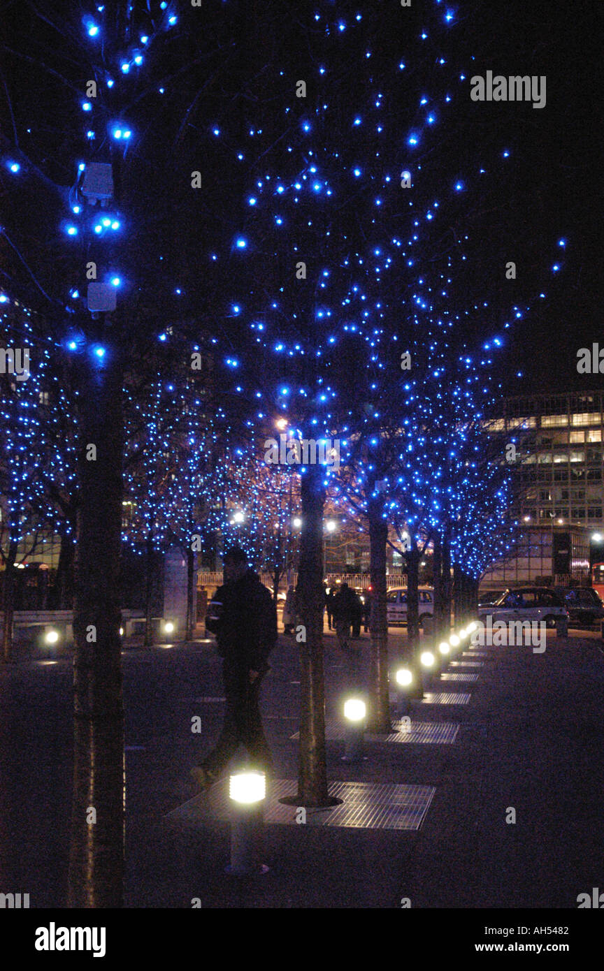 Blue trees at the entrance to the London Eye Stock Photo - Alamy