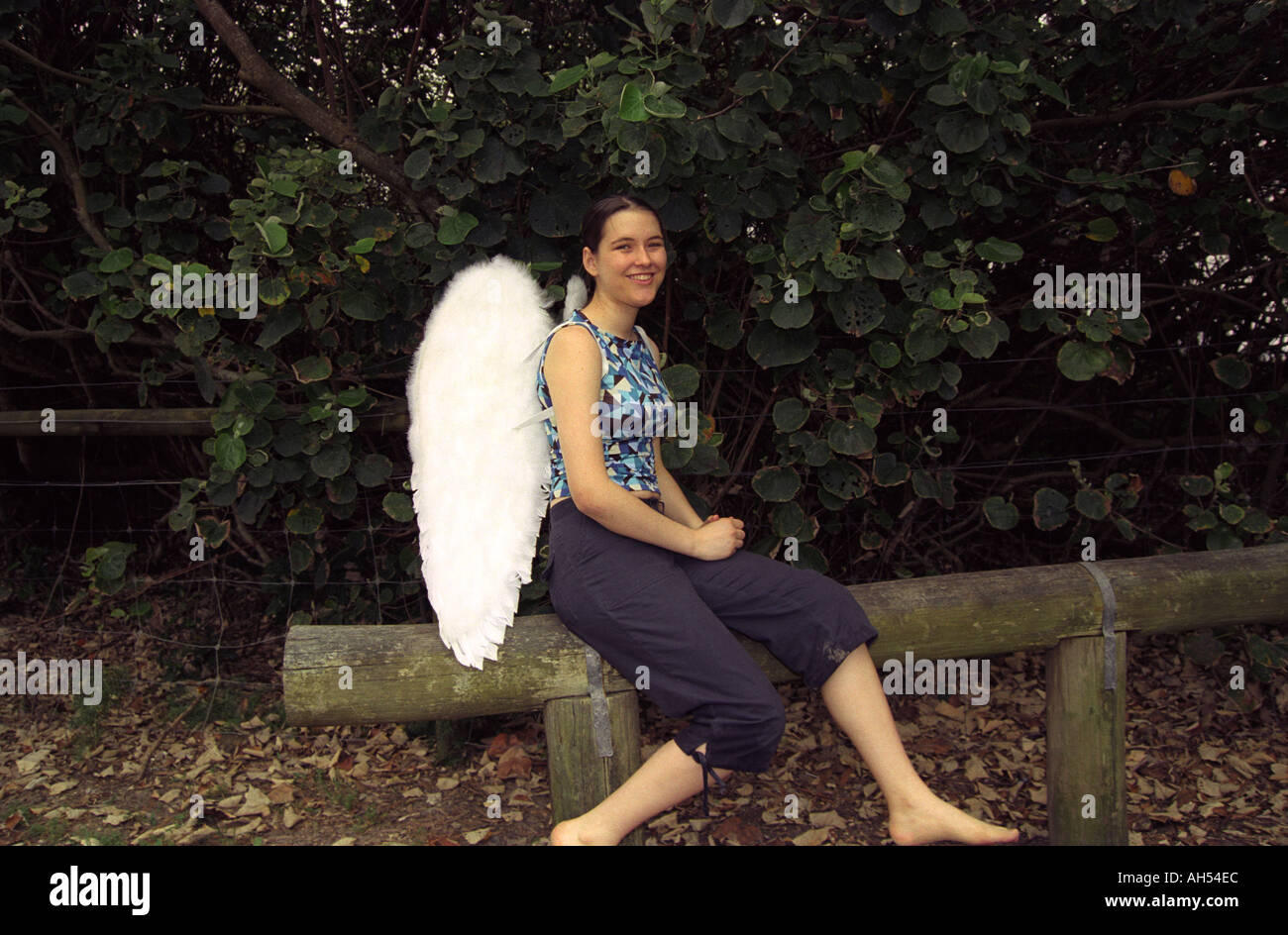 angel series angel seated sitting on low fence 2126 Stock Photo - Alamy