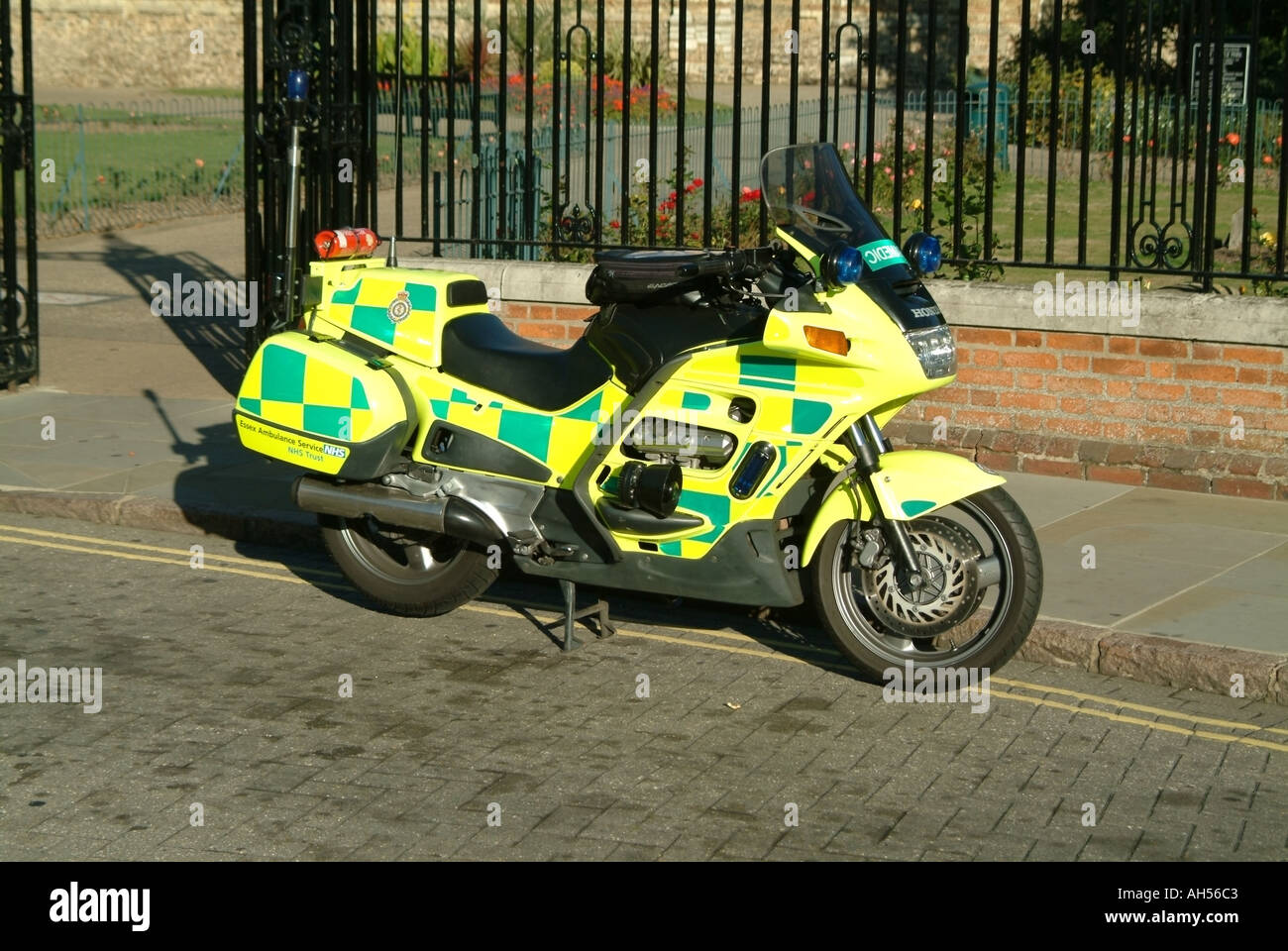 Colchester Essex ambulance service paramedic motorcycle parked in town ...