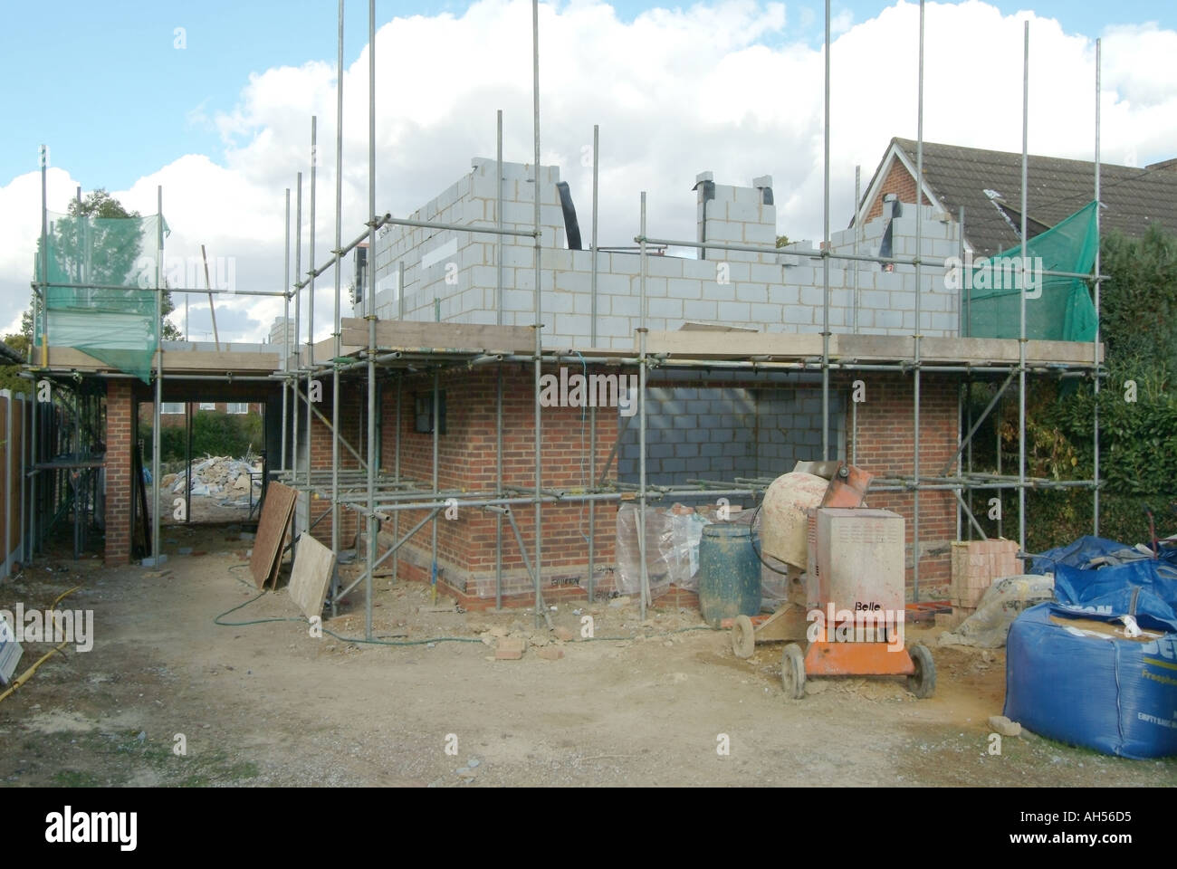 Detached house work in progress & under construction brick block wall ...
