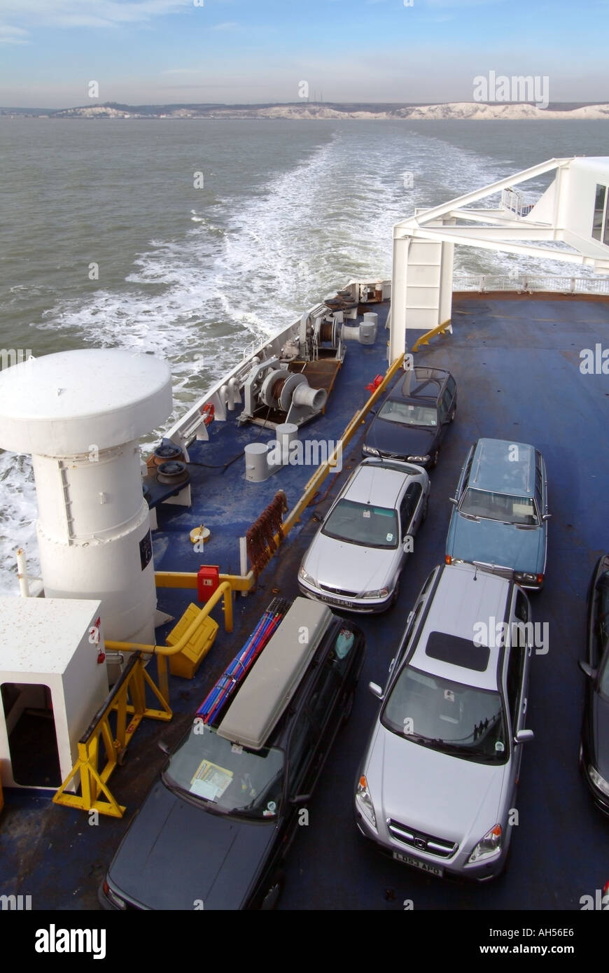 English Channel off Kent coast stern of cross channel ferry and part of ...