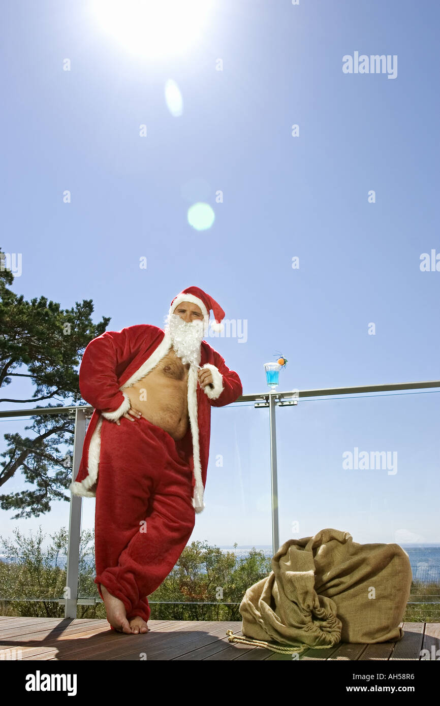 outdoor sea water terrace day summer tree man young dress disguise red ...