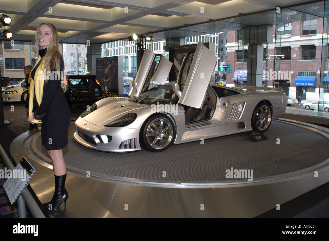 model and 2004 Saleen S7 sports car at the North American International ...