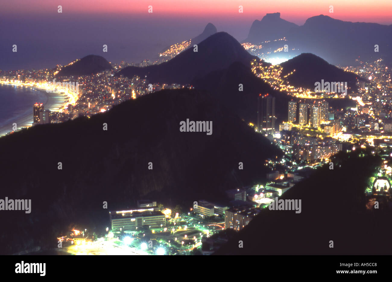Brazil Rio de Janeiro night aerial panoramic general view Stock Photo ...