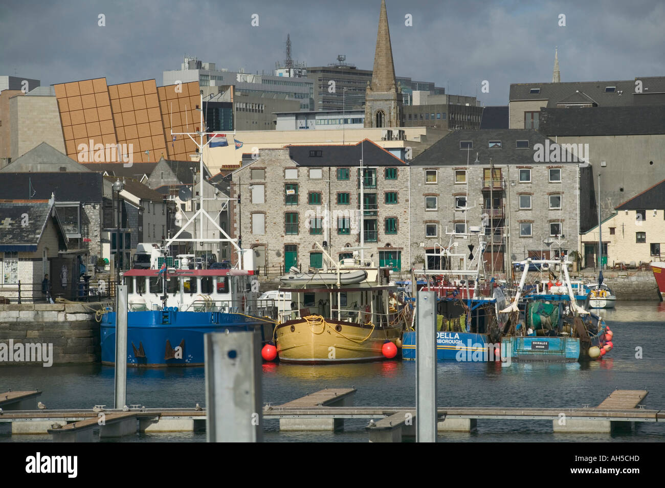 Sutton Harbour beside the Barbican the oldest part of Plymouth Devon ...