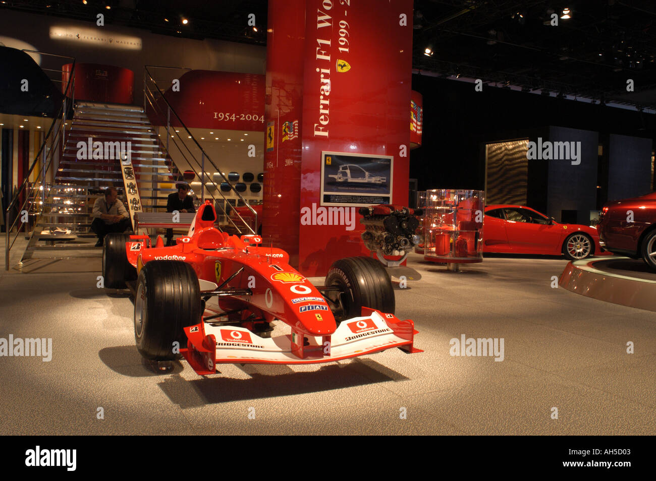 Ferrari display at the North American International Auto Show 2004 with ...