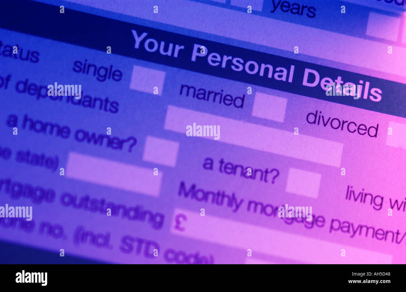 Standard application form with empty fields Stock Photo - Alamy