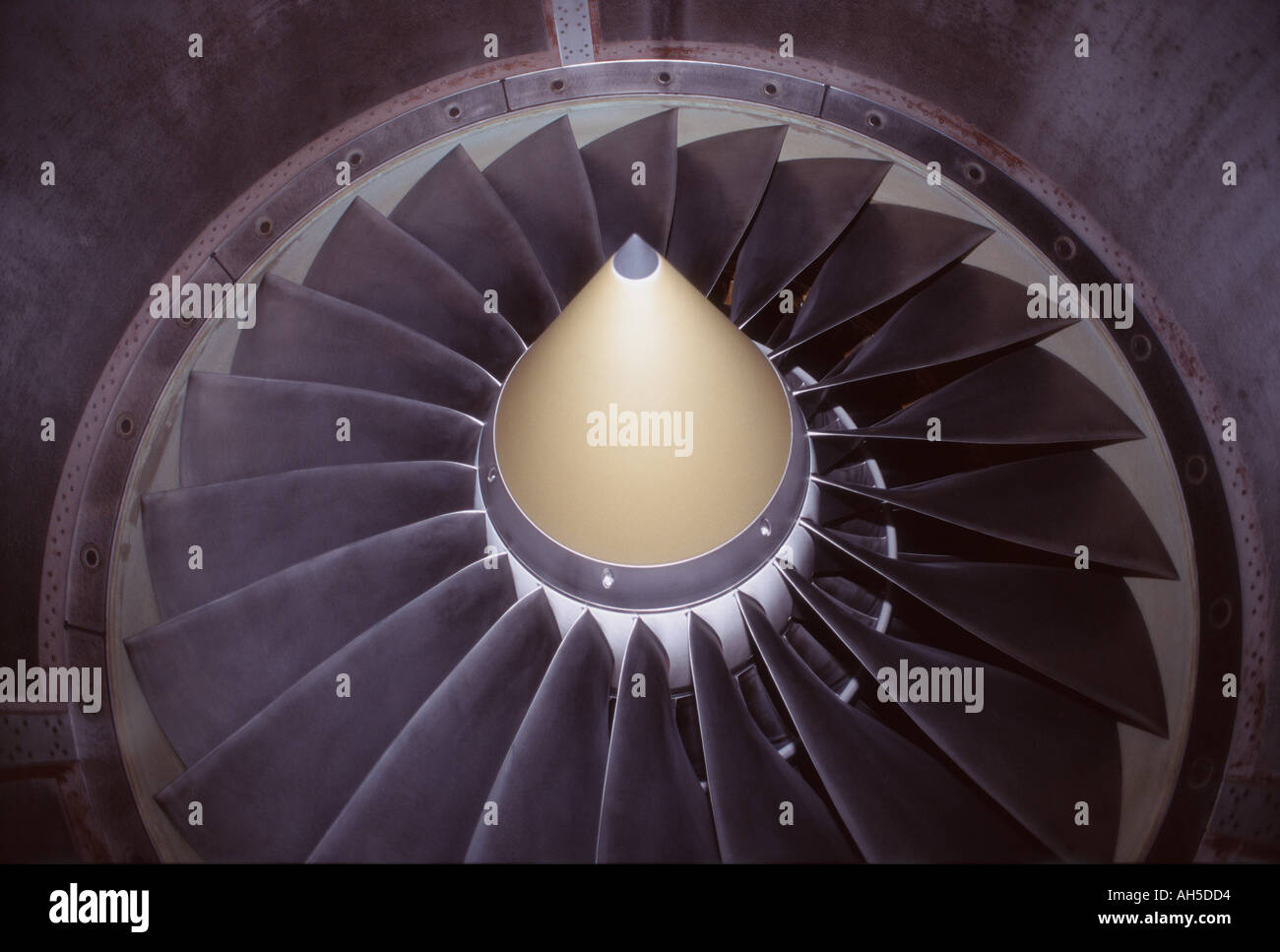 Nose cone and rotor blades of a jet aircraft engine symmetrical view ...