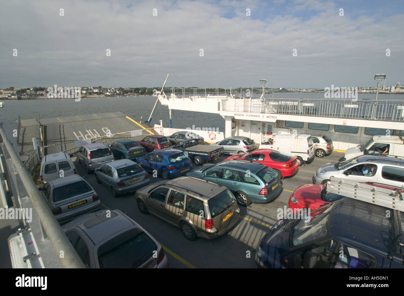 On board the Torpoint Ferry looking across the River Tamar to the ...