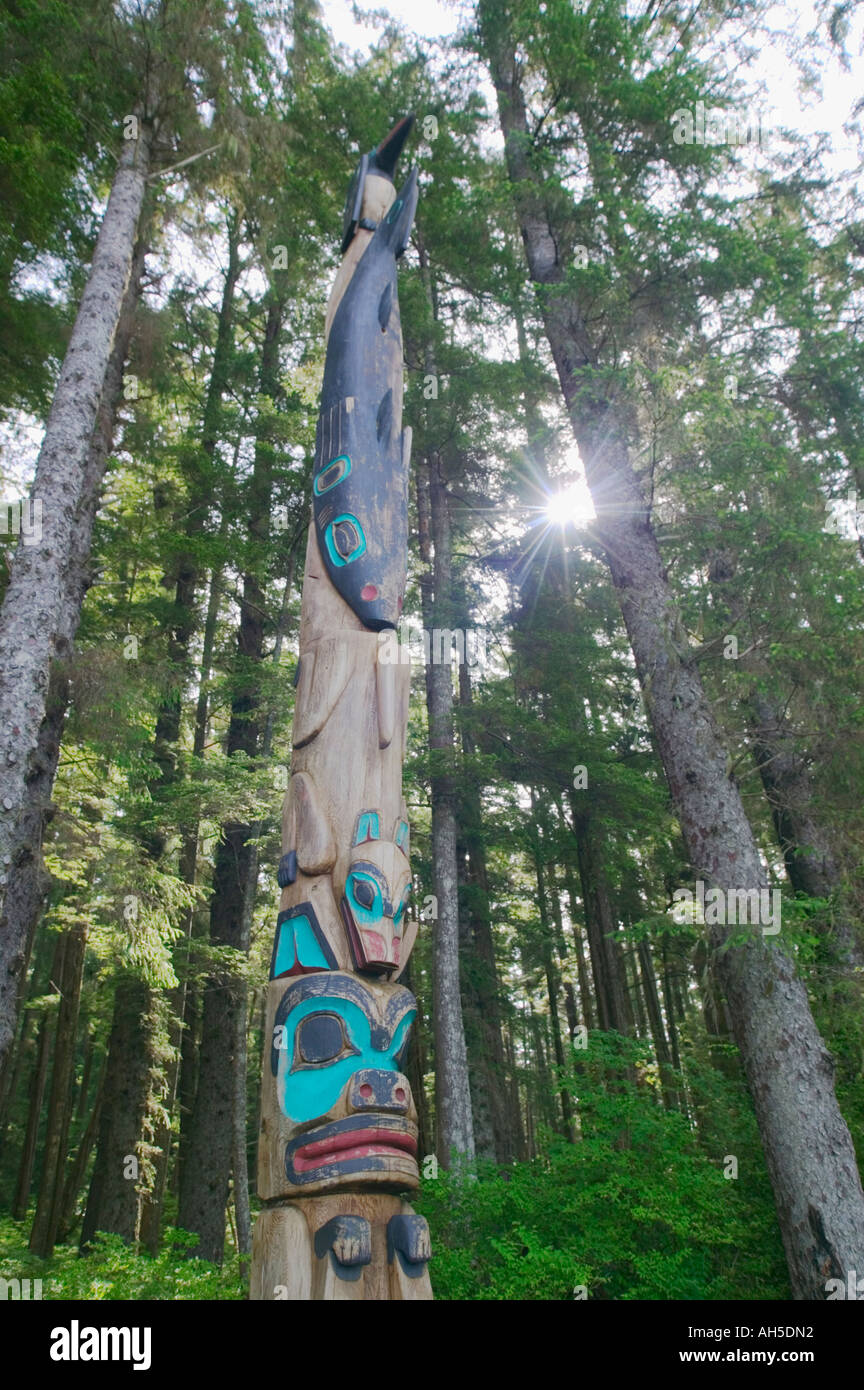 A Tlingit tribe Native American totem pole in the Sitka National ...