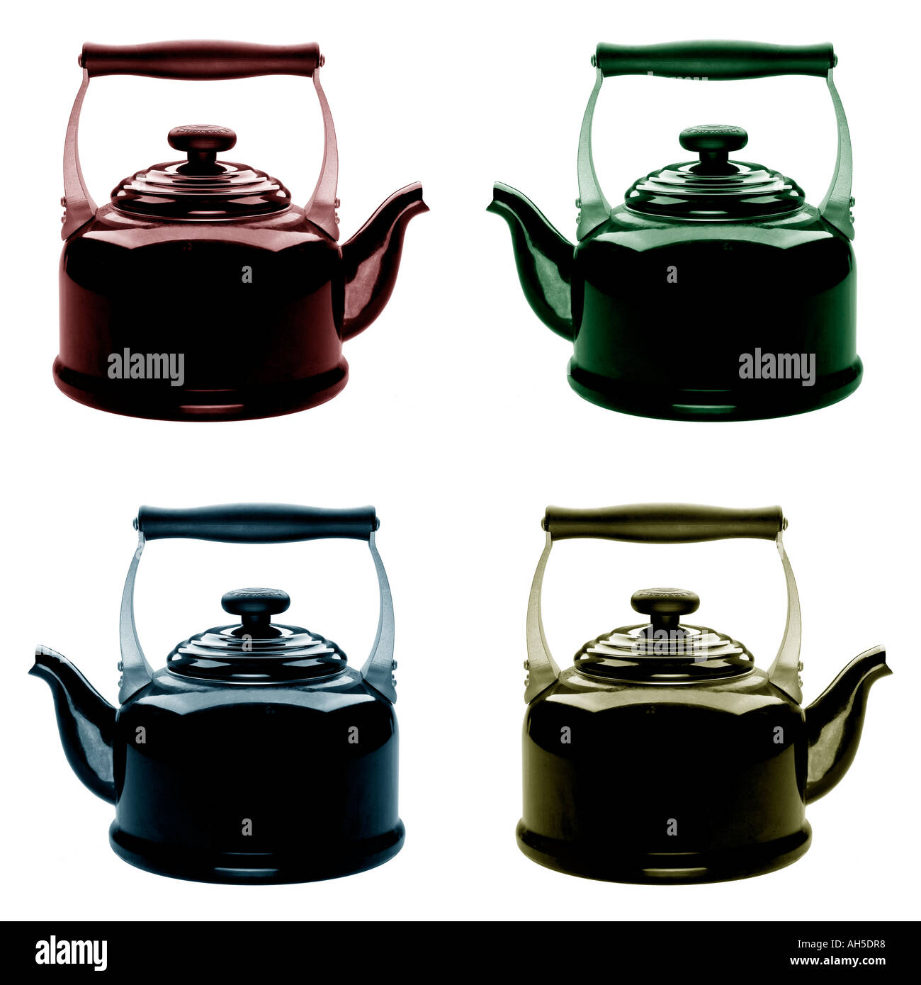 four kettles different colours Stock Photo - Alamy