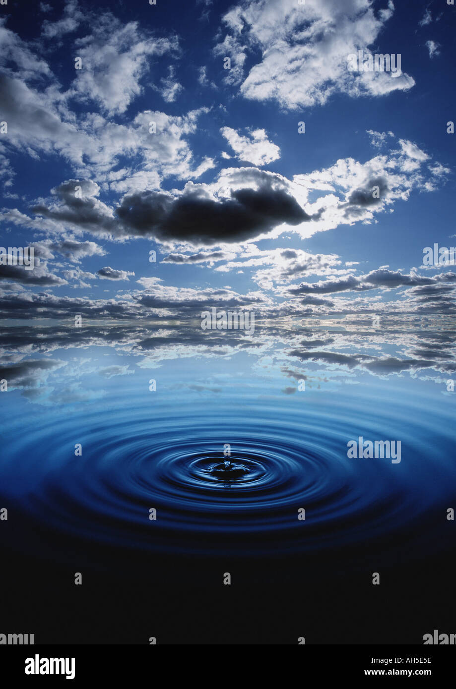 Dramatic cloudy sky with ripple effect in blue water below Stock Photo ...