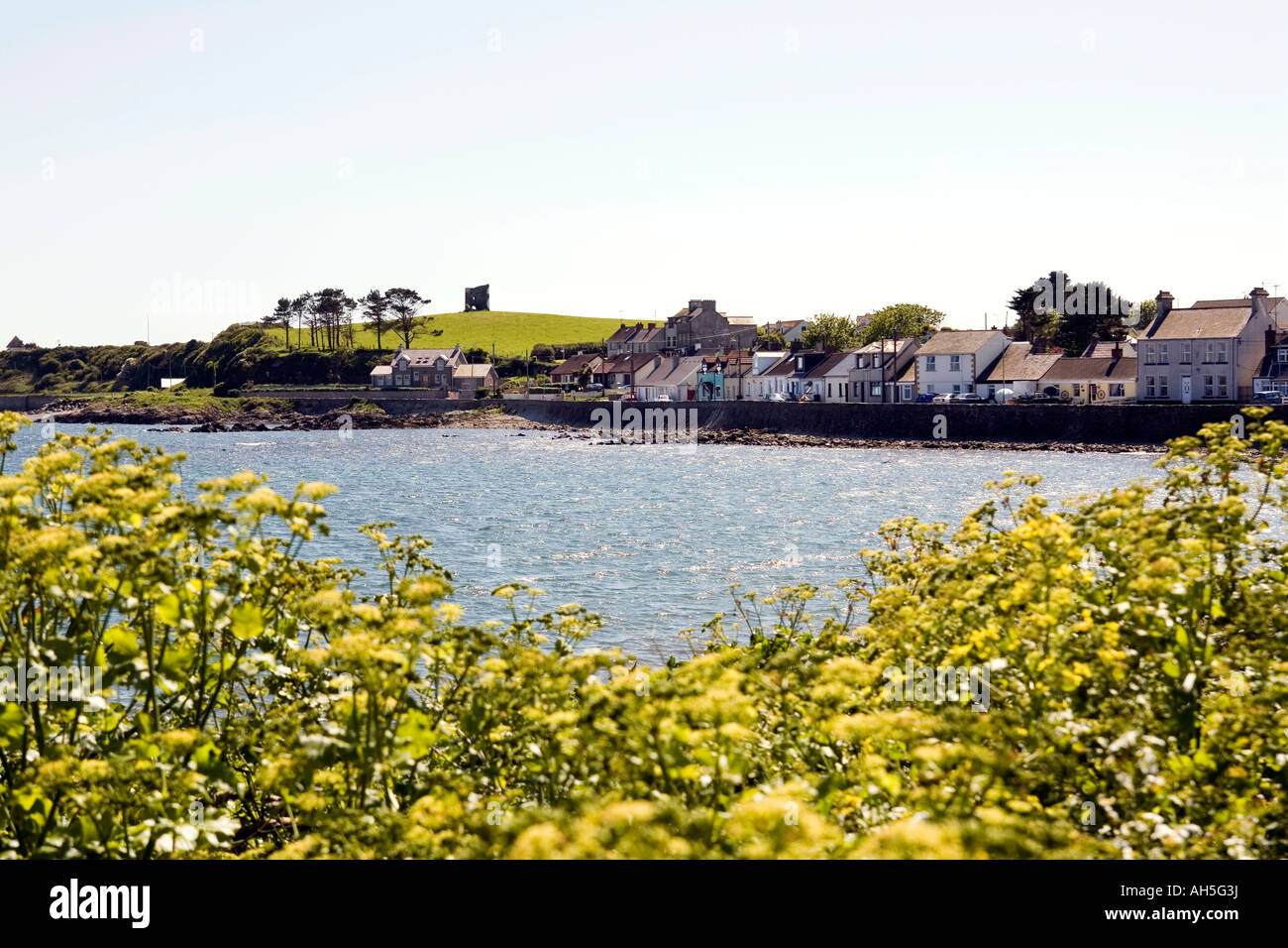 UK Northern Ireland County Down Killough seafront houses toward ancient ...