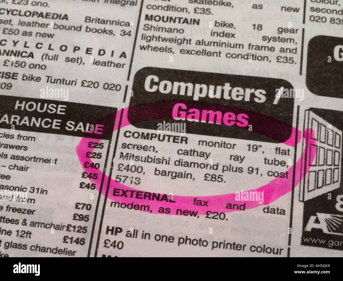 Classified Advertisement Computer Games Stock Photo - Alamy