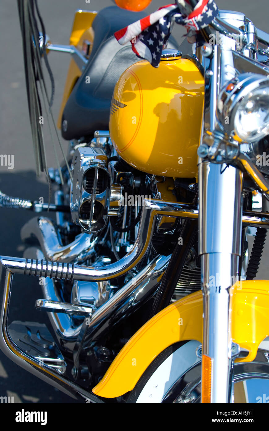 Close up of the front view of a Harley Davidson Motorcycle on display ...