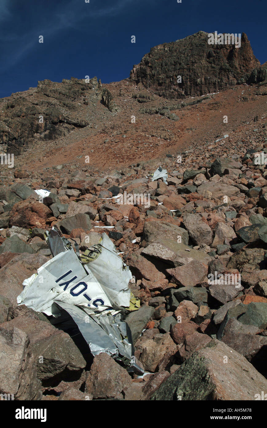 Wreckage from plane crash into the side of Mount Kenya. Kenya, Africa ...
