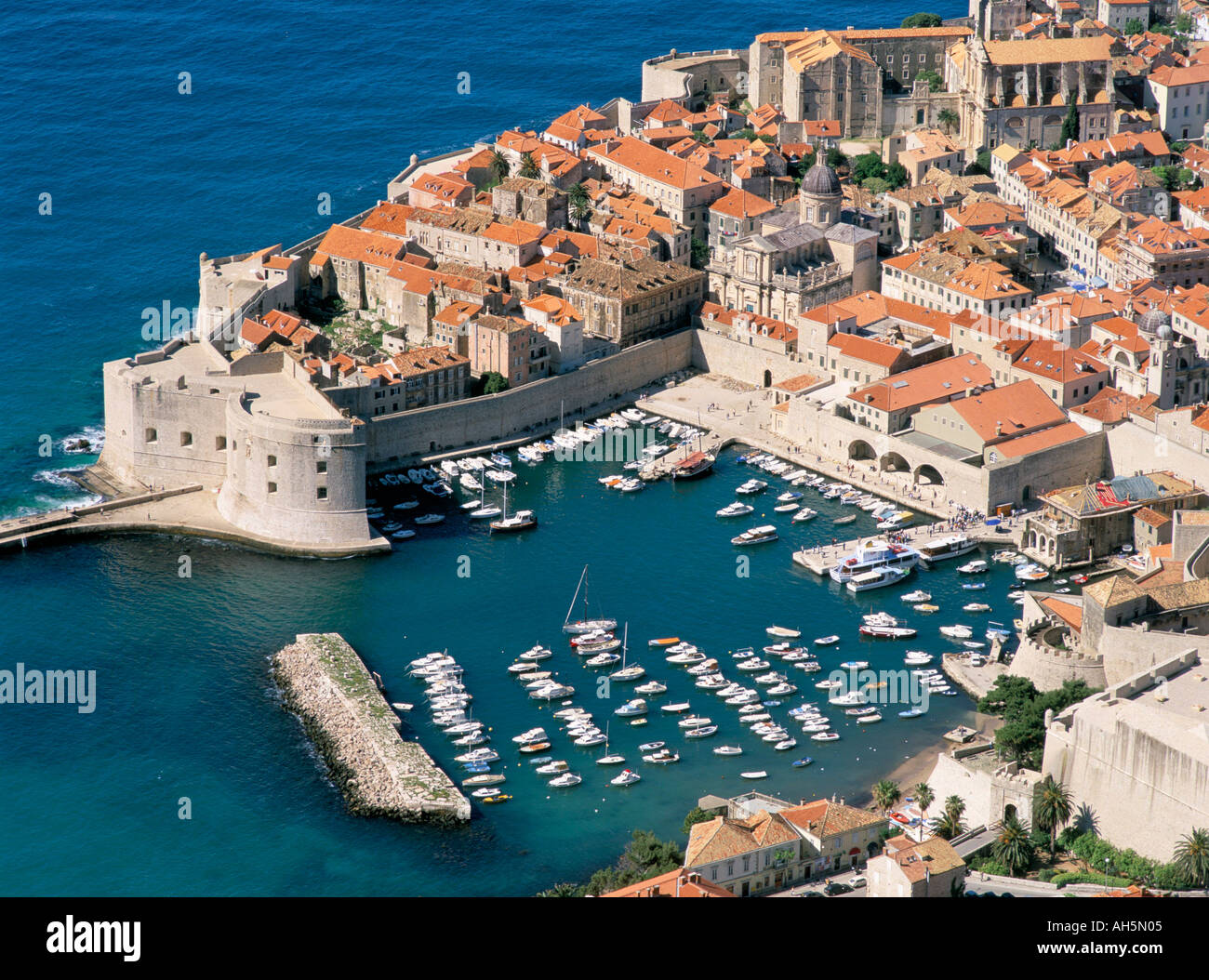 Aerial view Old Town Dubrovnik UNESCO World Heritage Site Dalmatian ...