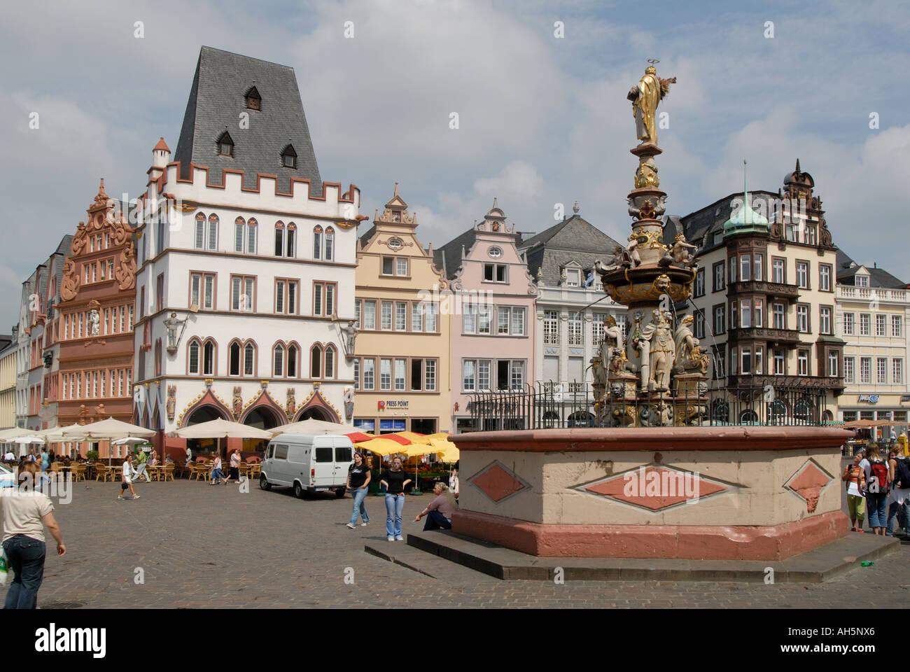 Fountain on the market square in Trier at the Mosel river (Moselle ...