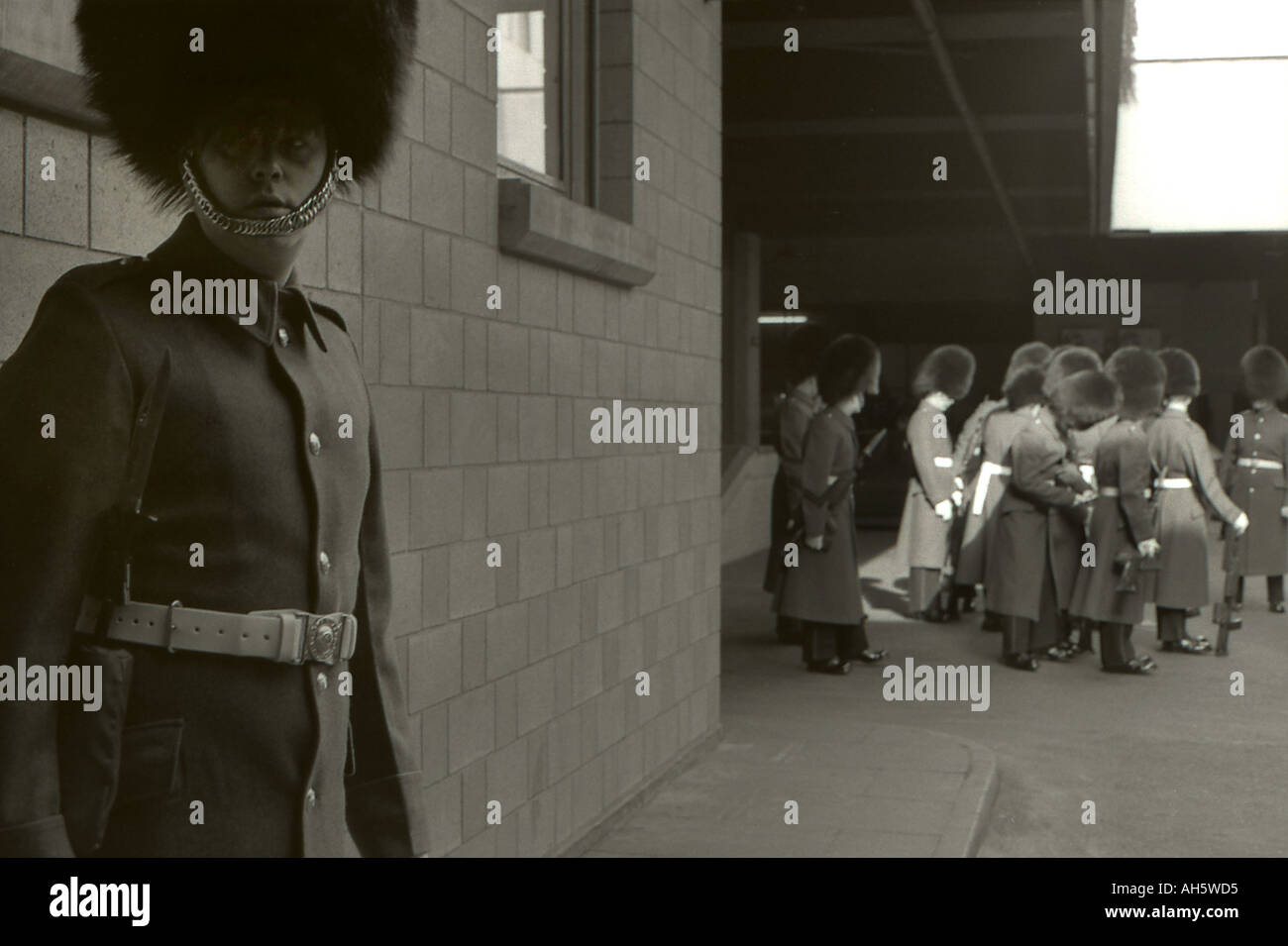 Soldiers getting ready for the changing of the guard at Buckingham ...