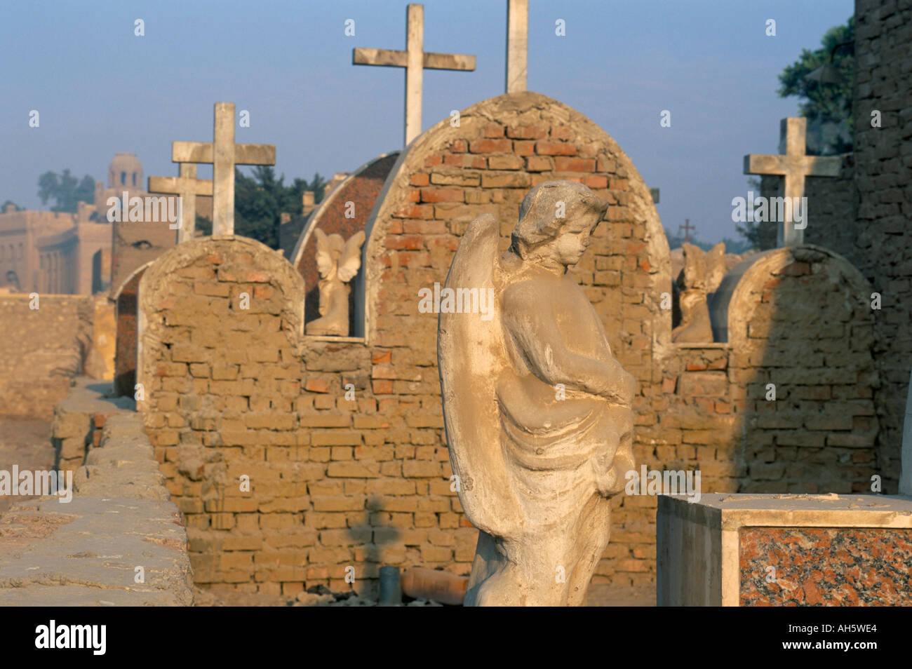 Angel and Christian tombs in Coptic cemetery Old Cairo Cairo Egypt ...