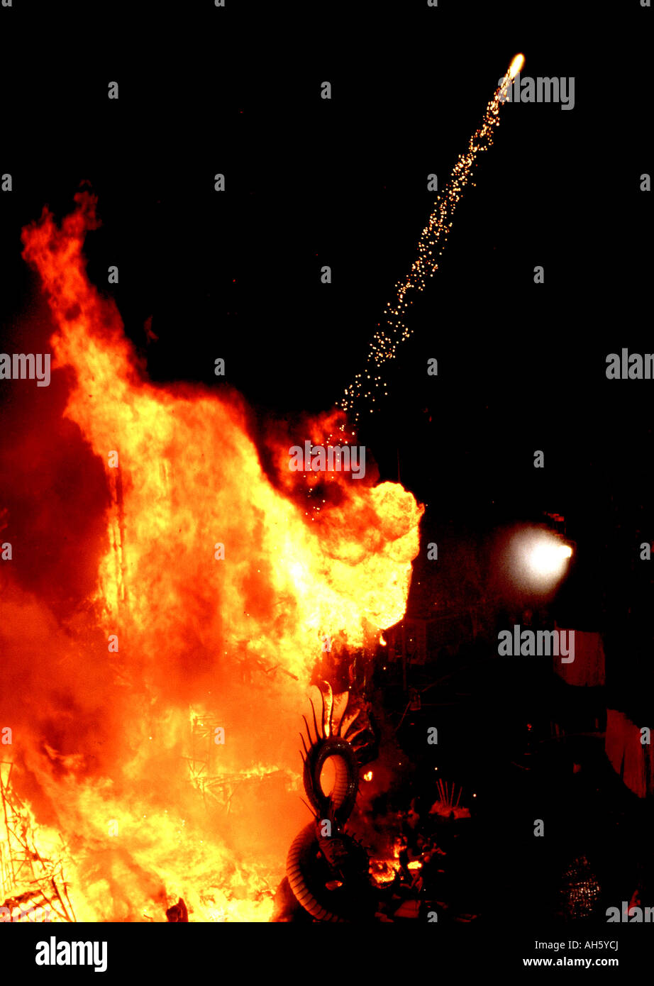 bonfire in Valencia, Spain for the fallas festival celebrating the ...