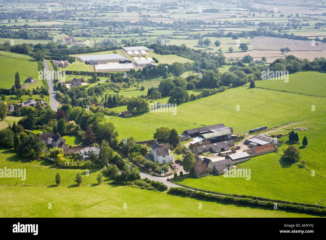 Traditional farm & modern glass houses viewed from Tyndales Monument ...