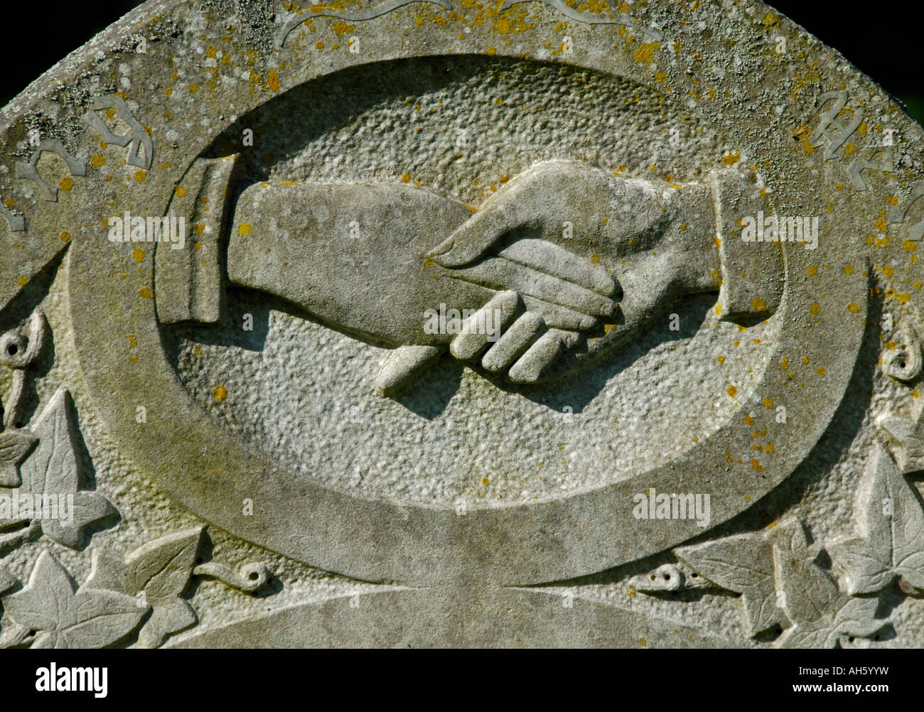Carving of handshake on gravestone . Church of Saint Lawrence , Morland ...