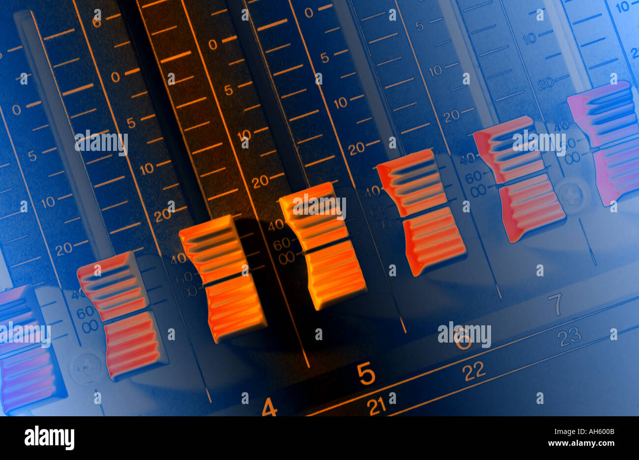 Sliders and fade controls on sound mixing desk Stock Photo - Alamy