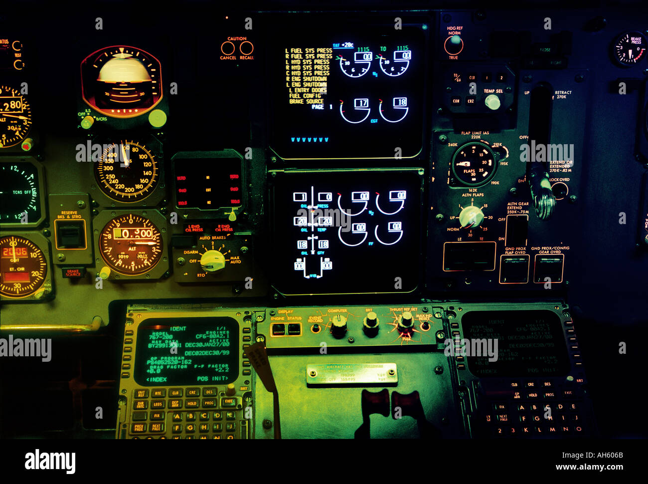 View of aircraft cockpit showing instrument dials Stock Photo - Alamy