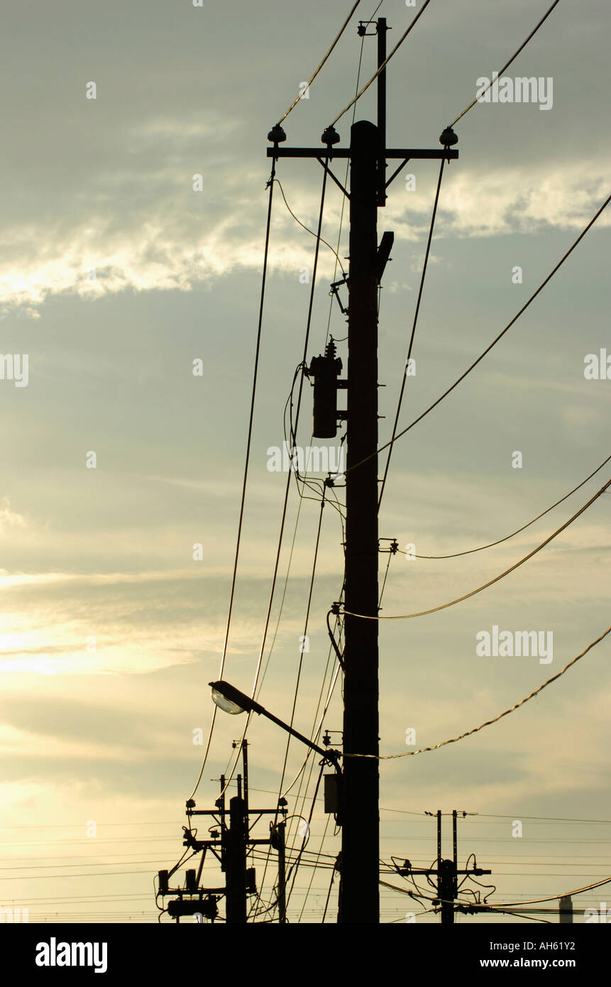 Power line and street light Stock Photo - Alamy
