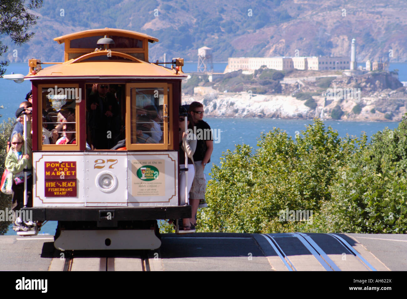 Cable car and Alcatraz Island Stock Photo - Alamy