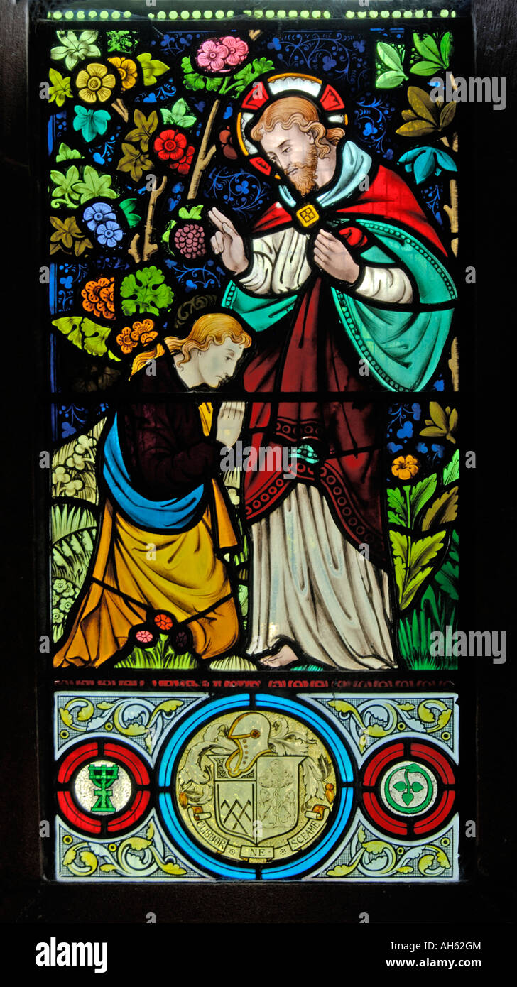 Christ giving blessing , window in Church of Saint Cuthbert , Cliburn ...