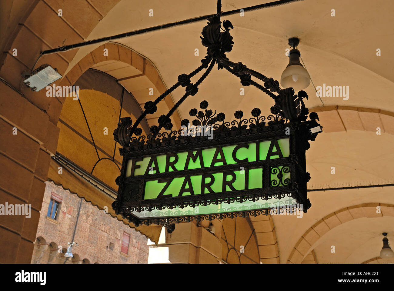 Ornate sign for the Farmacia Zarri ornate signe, Bologna, Italy Stock ...
